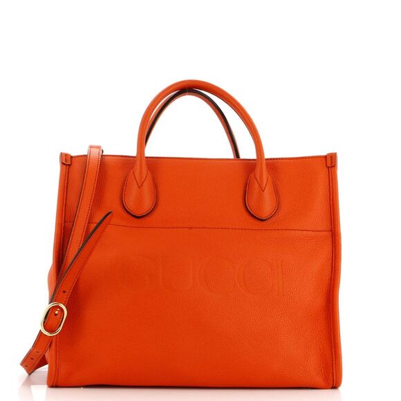 Gucci | Bags | Gucci Logo Tote Embossed Leather Small Orange | Poshmark